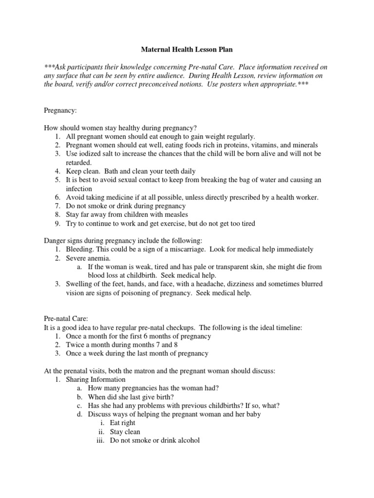 Maternal Health Lesson Plan Overview | PDF | Pregnancy | Childbirth