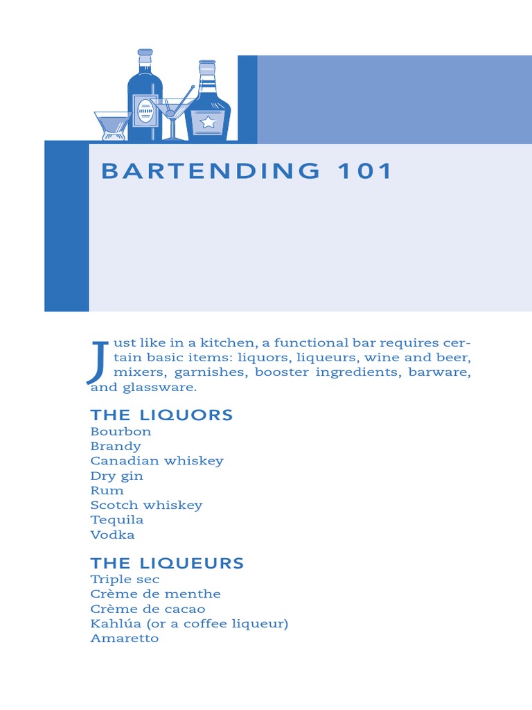 Bartending 101: The Liquors | PDF | Cocktails | Drink