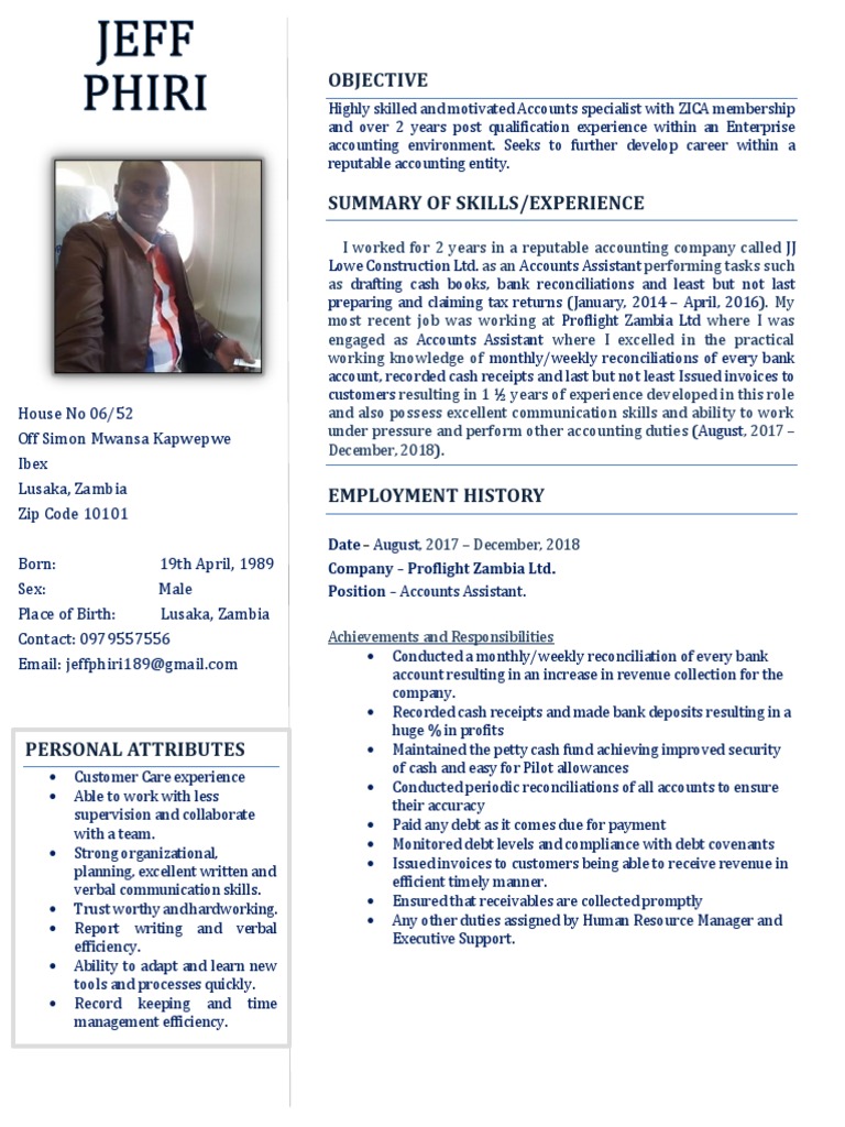 Phiri Jeff - Curriculum Vitae (Updated) | PDF | Banks | Debt