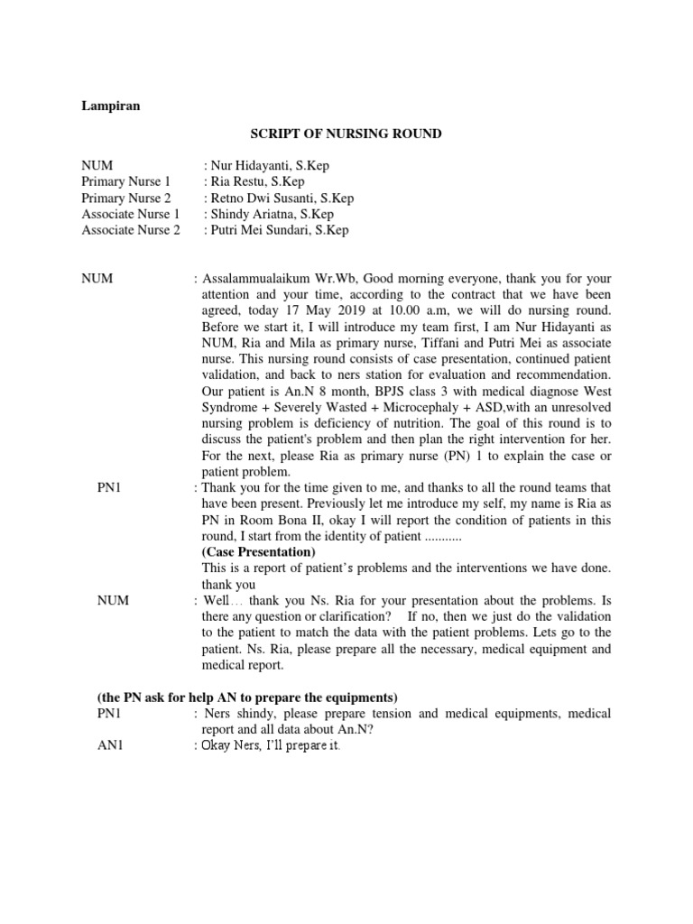 Lampiran Script of Nursing Round | PDF | Medical Specialties | Medicine