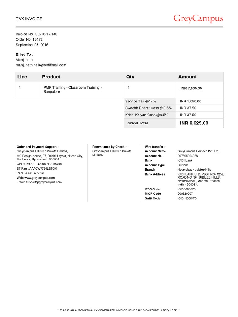 Invoice - GC - 16-17 - 140-1474629364 | PDF | Services (Economics) | Taxes