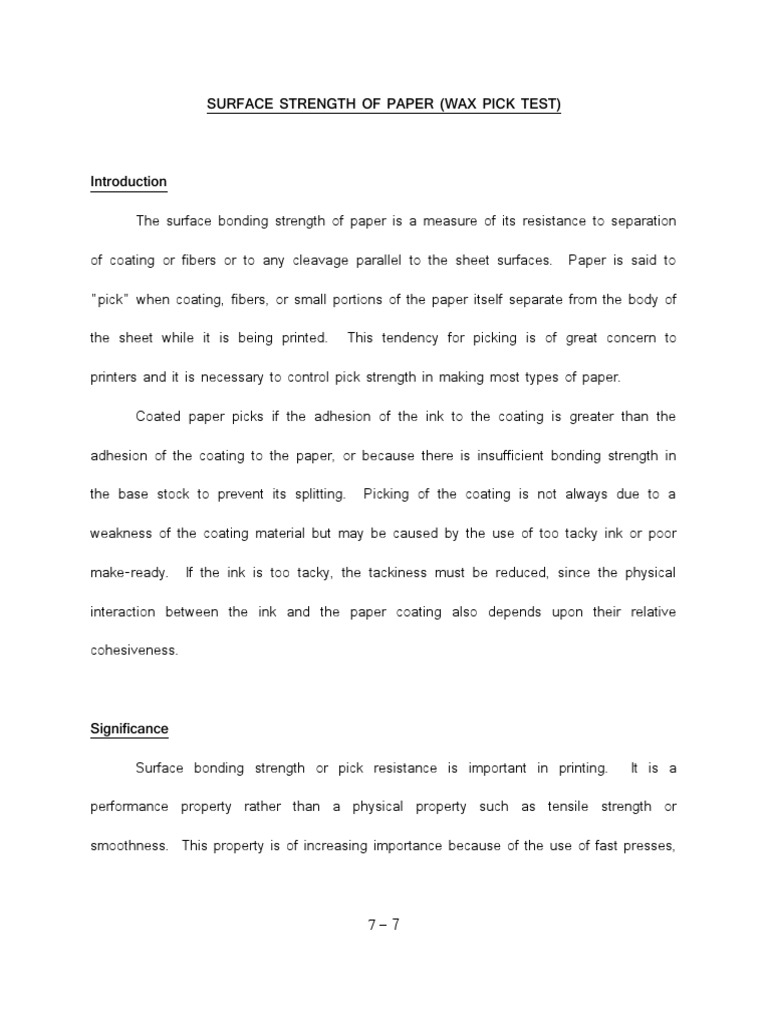 Surface Strength of Paper (Wax Pick Test) | PDF | Printer (Computing) | Ink