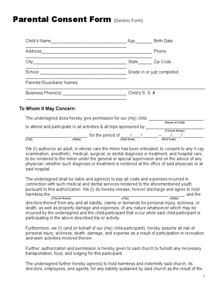 Parental Consent Form: To Whom It May Concern | PDF | Indemnity | Insurance