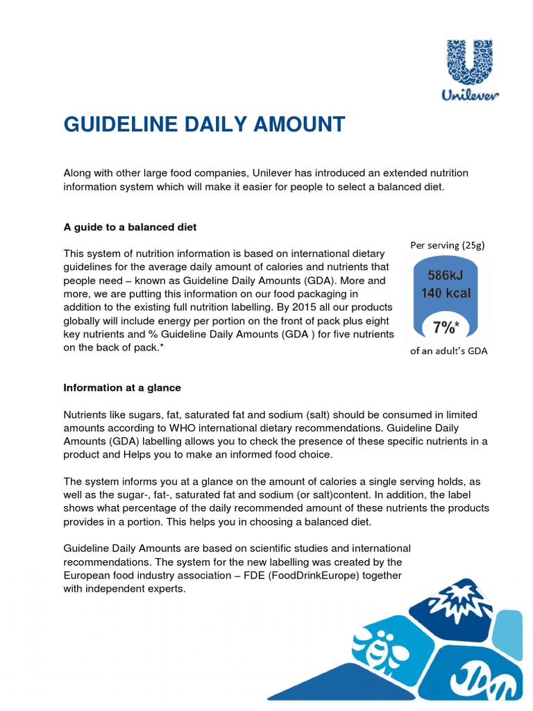 Guideline Daily Amount: A Guide To A Balanced Diet | PDF | Nutrition ...