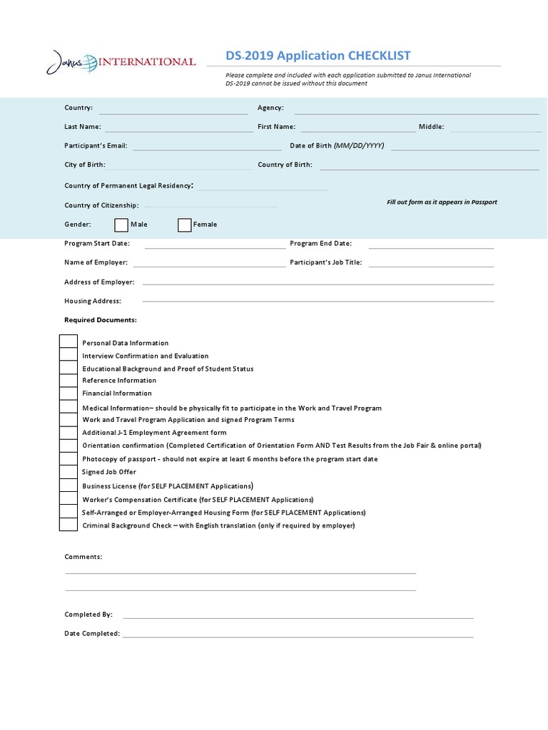 DS 2019 Application CHECKLIST: Required Documents | PDF | Travel Visa ...