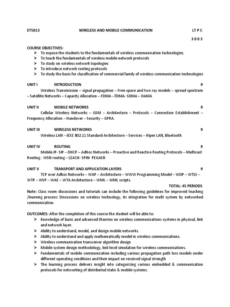 Wireless and Mobile Communication - Syllabus | PDF | Telecommunication ...