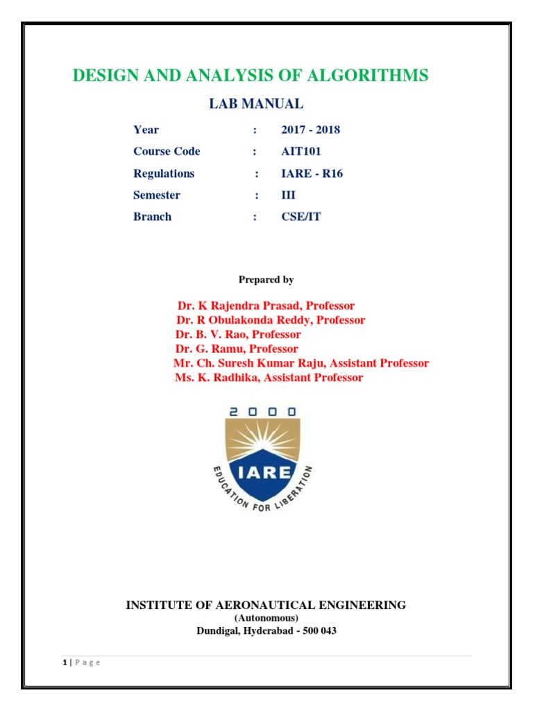 Design And Analysis Of Algorithms Lab Manual Pdf Engineering Combinatorics