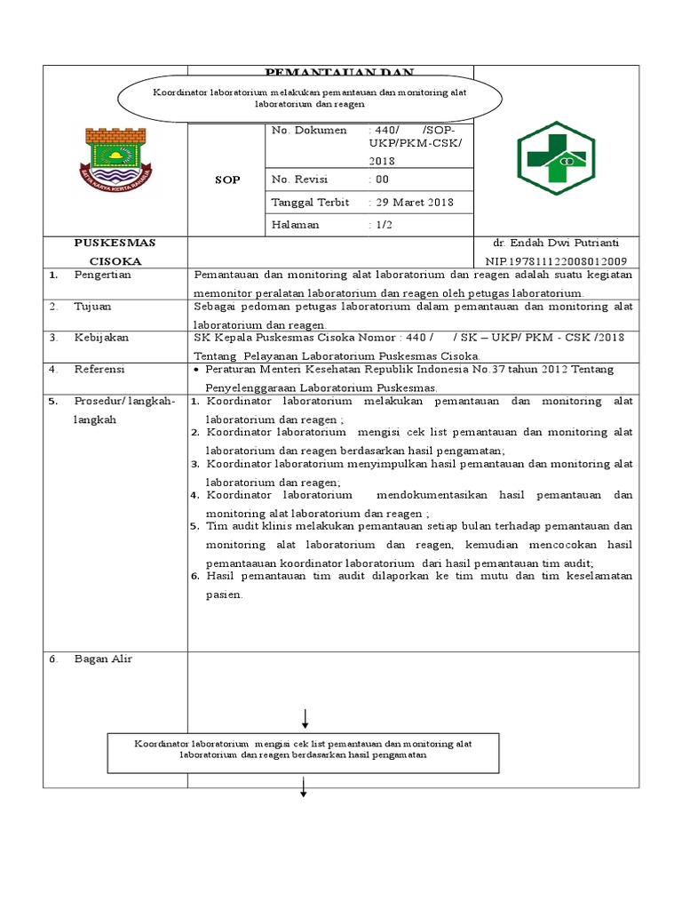 Sop Pemantauan Dan Monitoring Alat Laboratorium Dan Reagen | PDF ...