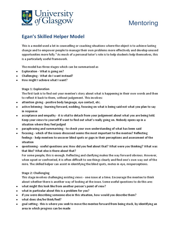 Mentoring: Egan's Skilled Helper Model | PDF | Mentorship | Psychology
