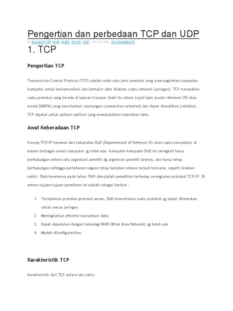 Pengertian Dan Perbedaan TCP Dan UDP | PDF | Teknologi & Rekayasa