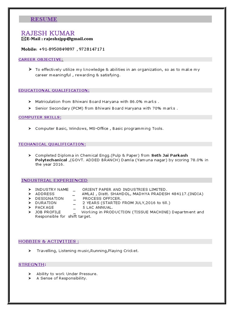 Resume Rajesh Kumar: Mobile: +91-8950849897, 9728147171 | PDF