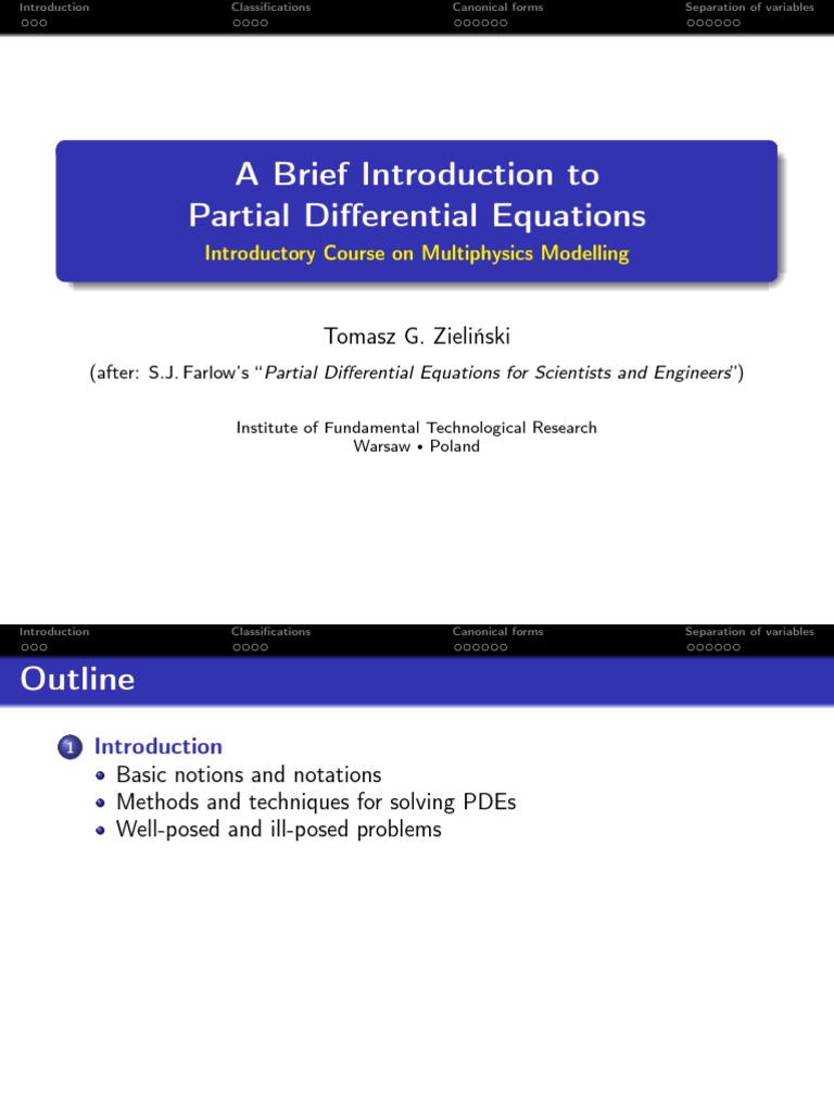 A Brief Introduction To Partial Differential Equations: Introductory ...