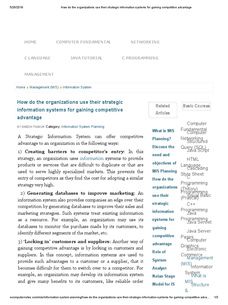 How Do The Organizations Use Their Strategic Information Systems For ...