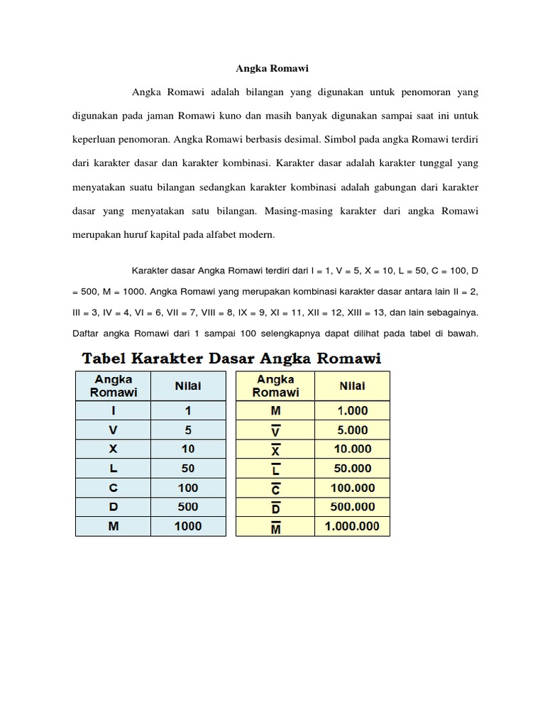 Tabel Angka Romawi Dan Cara Penulisan Angka Romawi PDF, 49% OFF