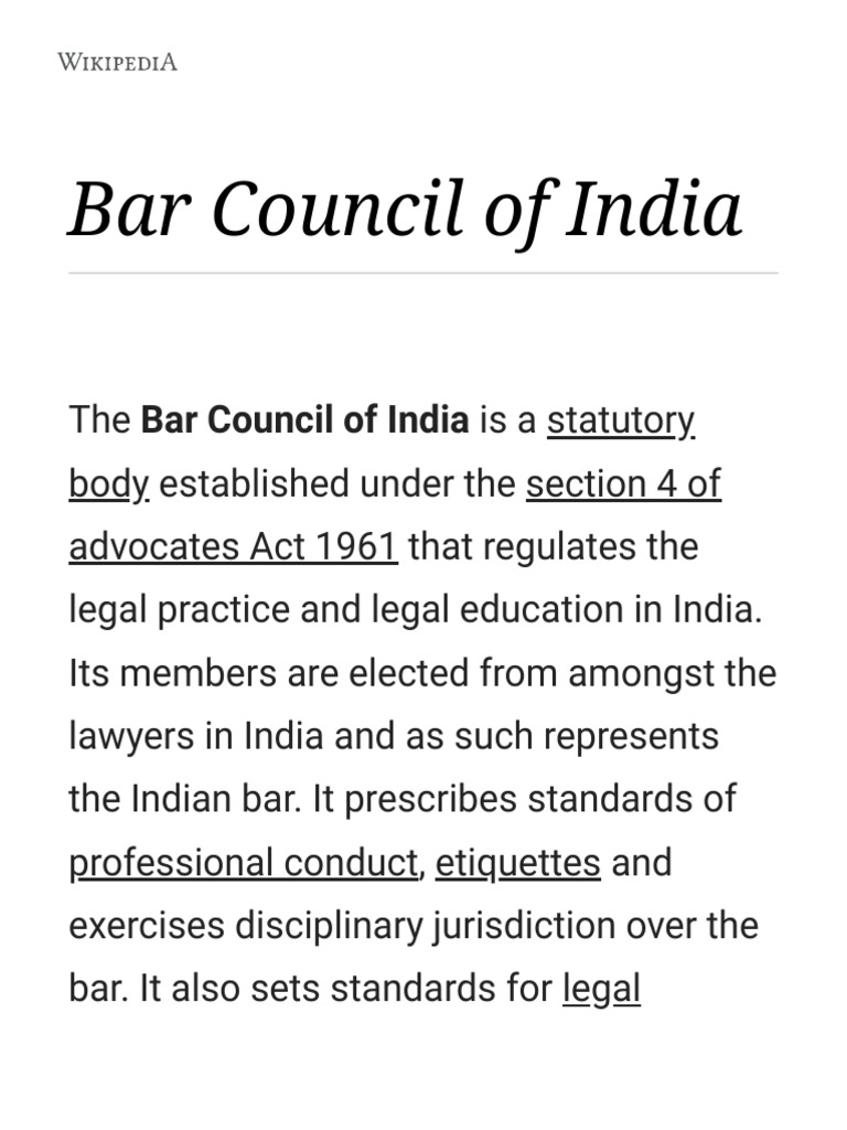 Bar Council of India - Wikipedia | PDF | Advocate | Government