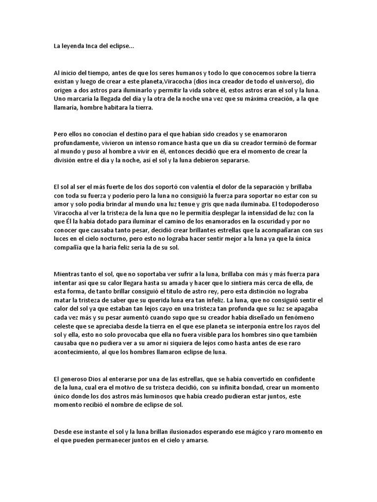 La Leyenda Inca Del Eclipse | PDF | Luna | Dom