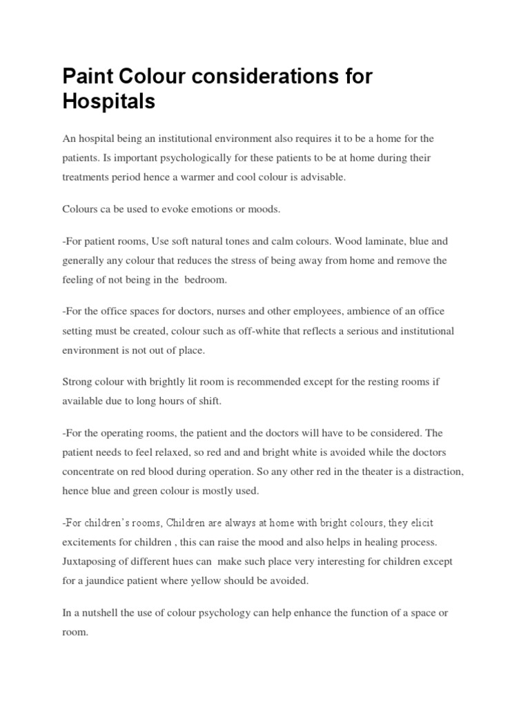 Paint Colour Considerations For Hospitals | PDF | Career & Growth ...