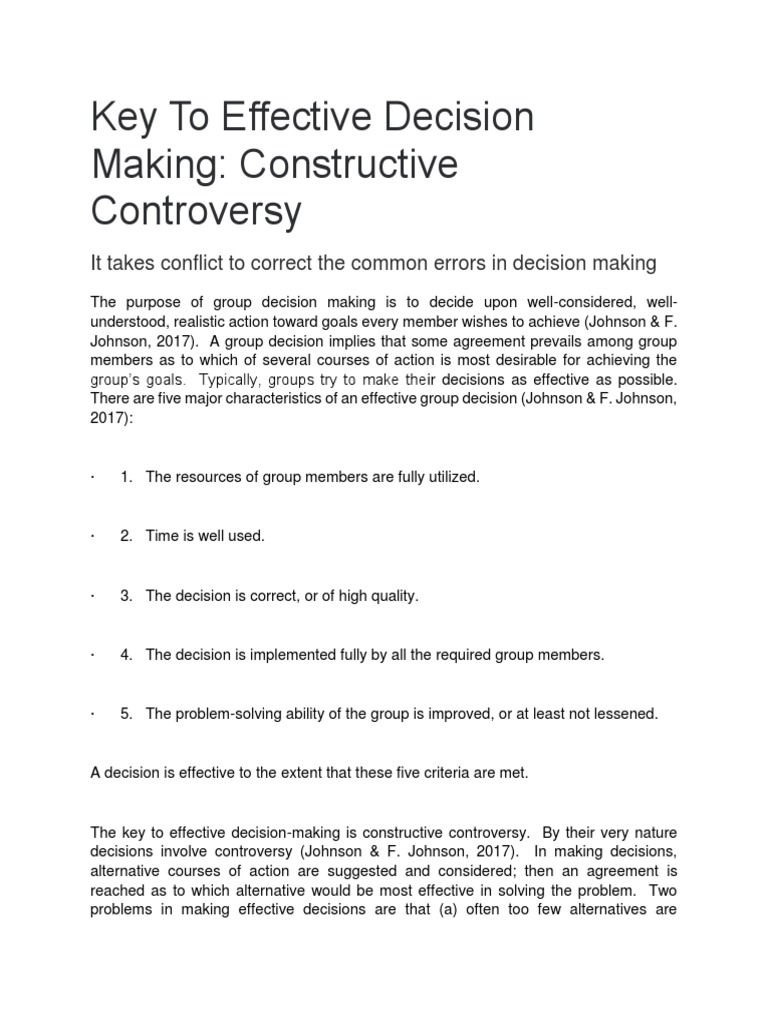 Key To Effective Decision Making: Constructive Controversy | Download ...