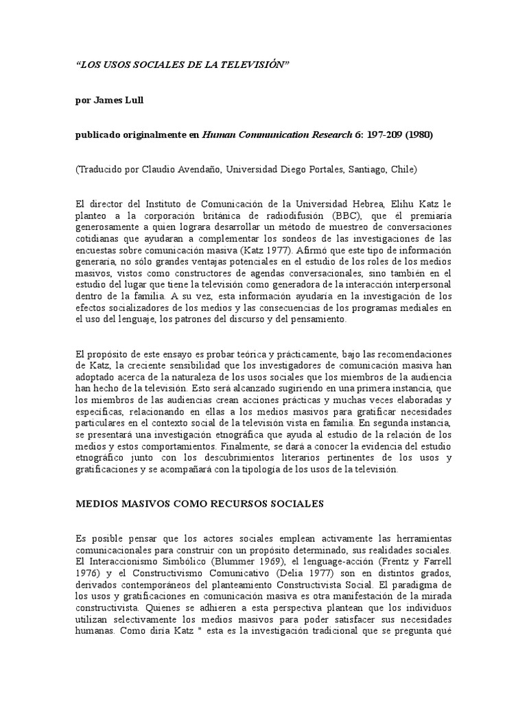 James Lull Los Usos Sociales de La Televisión | PDF | Televisión ...