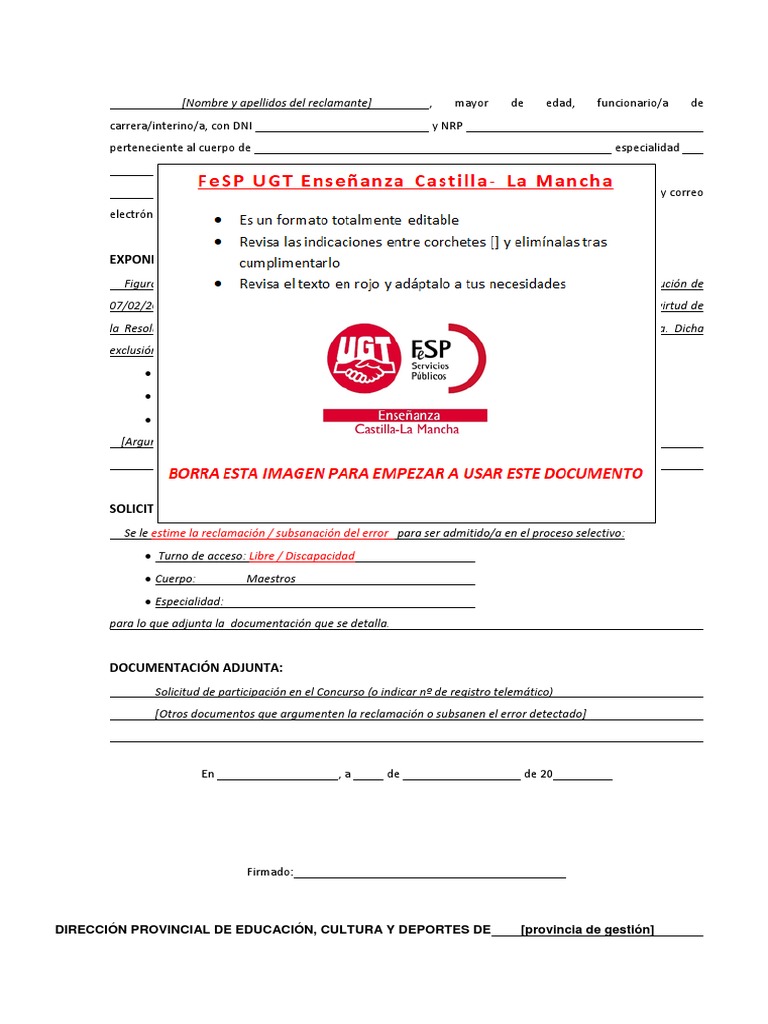 Modelo Expone Solicita Reclama Exclusión Opos | PDF