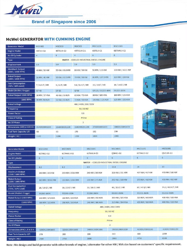 01 Mcwel Generator With Cummins Engine Catalogue Min | PDF