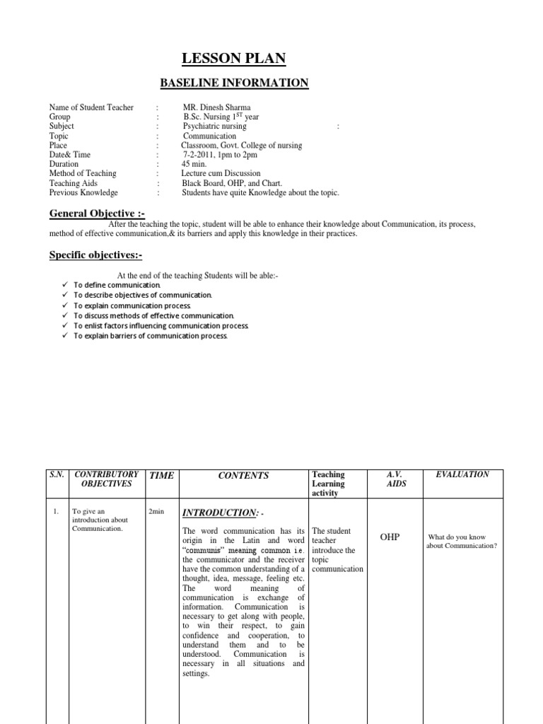 Lesson Plan of My My Communication | PDF | Communication | Information