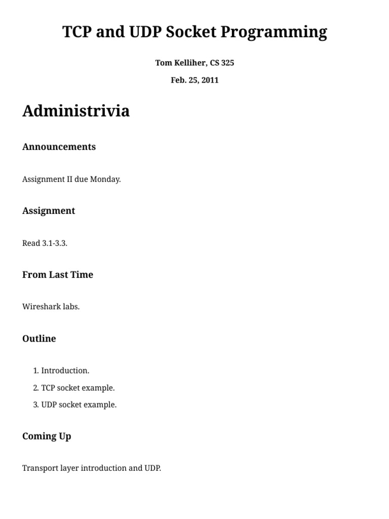 TCP and UDP Socket Programming | Download Free PDF | Network Socket ...
