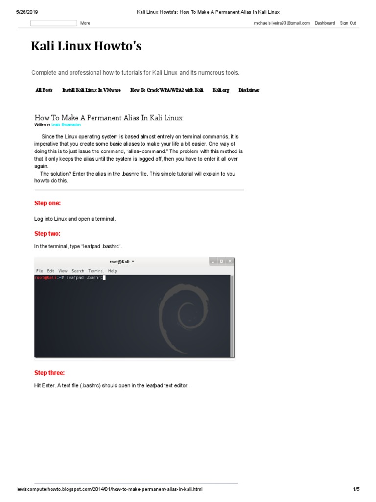 Kali Linux Howto'S - How To Make A Permanent Alias in Kali Linux | PDF ... Kali Linux Howto'S - How To Make A Permanent Alias in Kali Linux | PDF ...