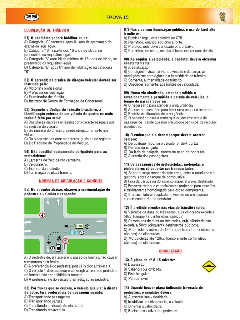 Prova15 Legislacao de Transito PDF | PDF | Tráfego | Motocicleta
