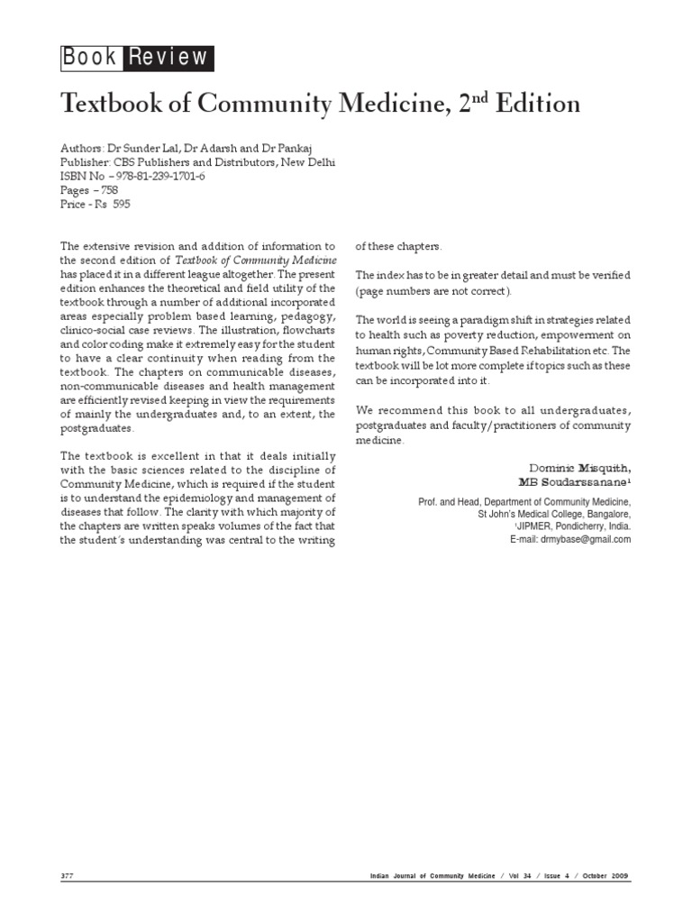 Textbook of Community Medicine, 2 Edition: Review | PDF | Textbook ...