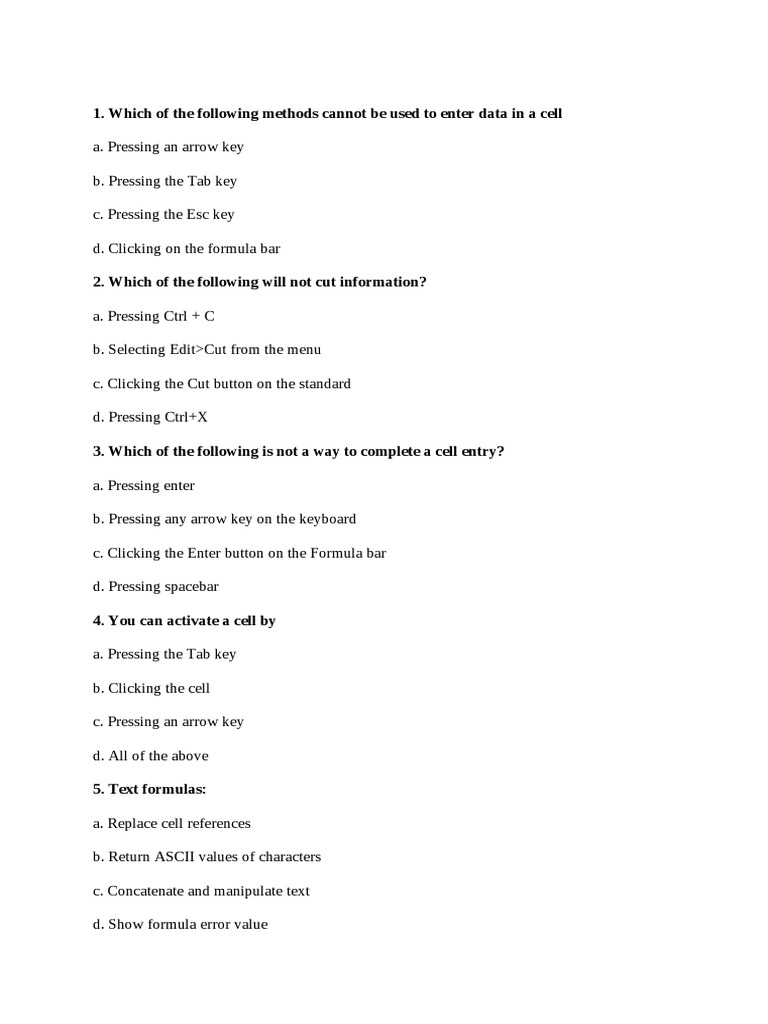 MCQ Ms Excel | PDF | Microsoft Excel | Spreadsheet