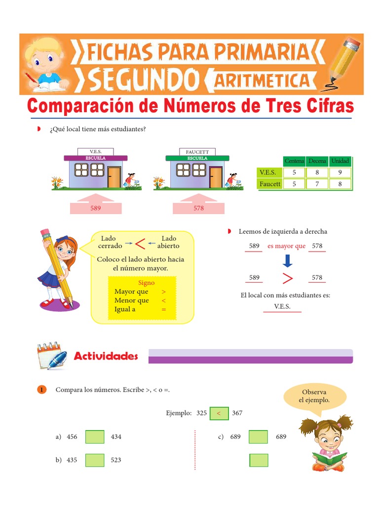 Comparación de Números de Tres Cifras para Segundo de Primaria | PDF ...