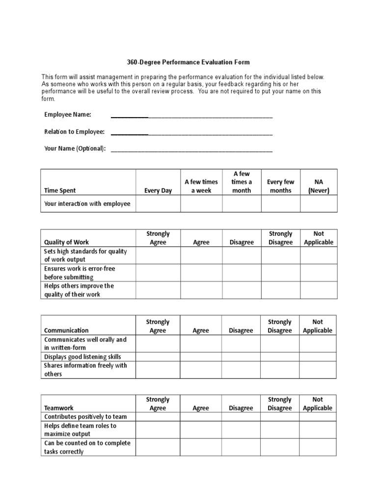 360-Degree Performance Evaluation Form | PDF