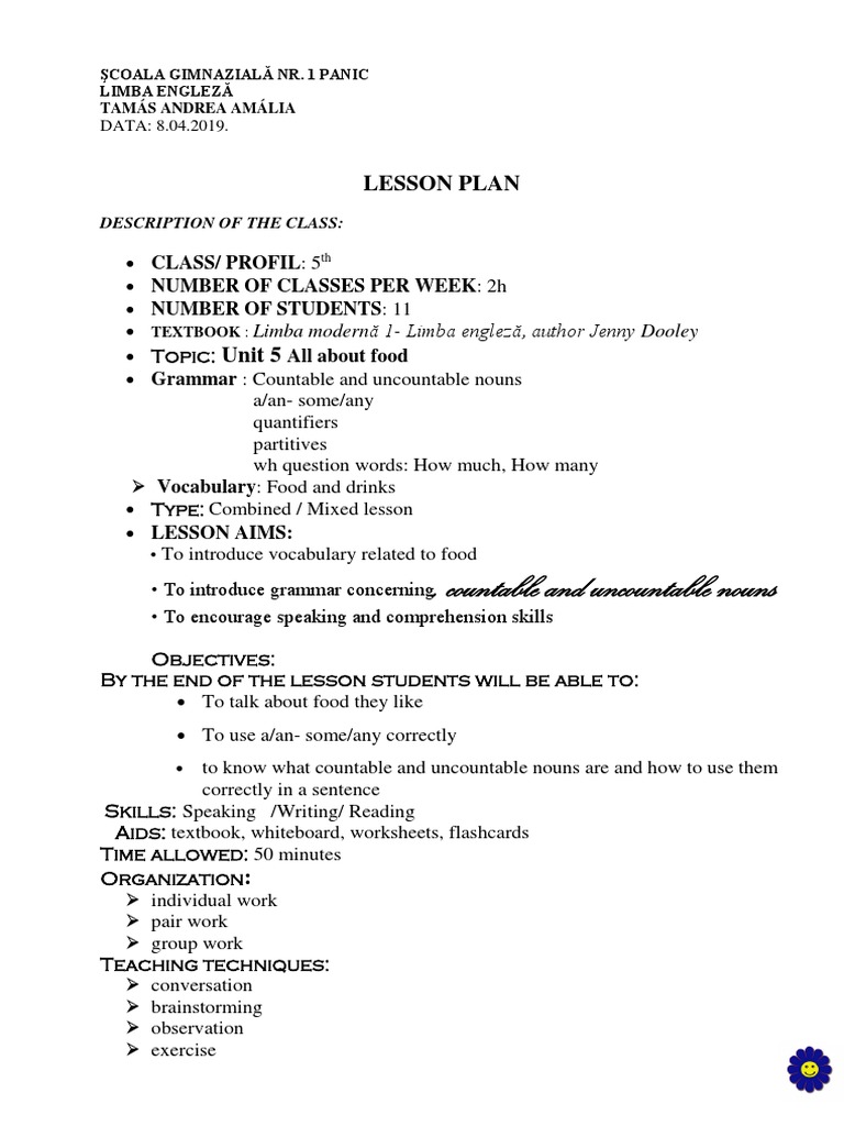 Countable and Uncountable Nouns Lesson Plan | PDF | Noun | Reading ...