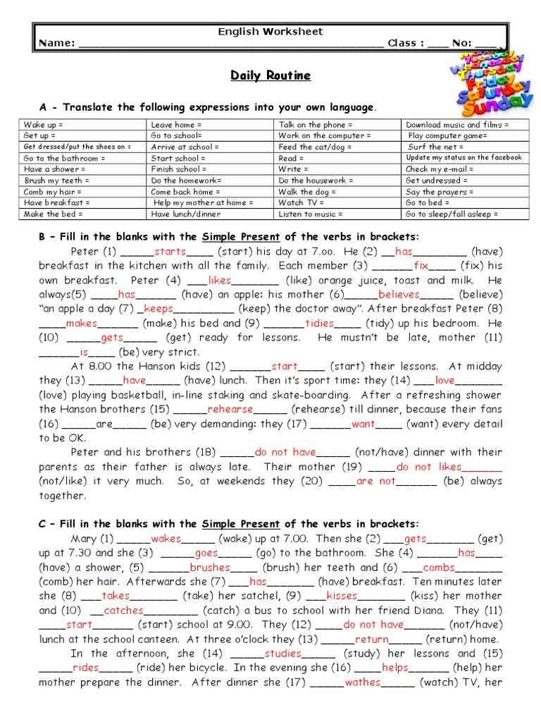Daily Routine Homework | PDF | Food And Drink