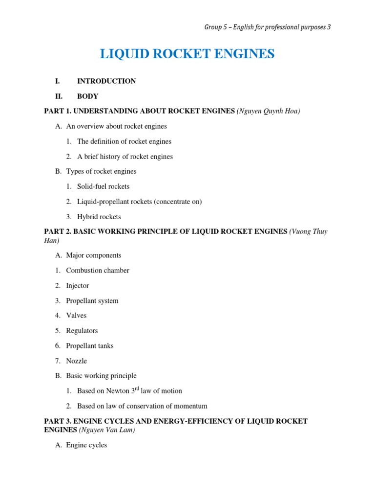Liquid Rocket Engines: I. II. Body Part 1. Understanding About Rocket ...