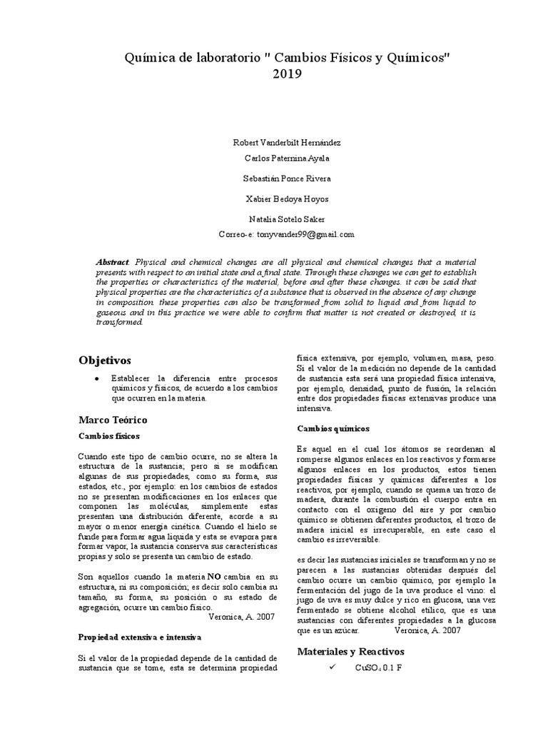 Cambios Fisicos y Quimicos | PDF | Ácido clorhídrico | Cloruro