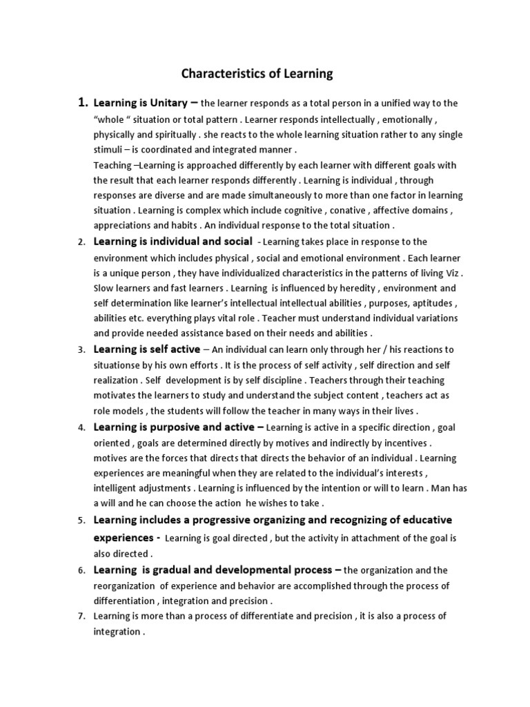 Characteristics of Learning Explained | PDF | Motivation | Motivational
