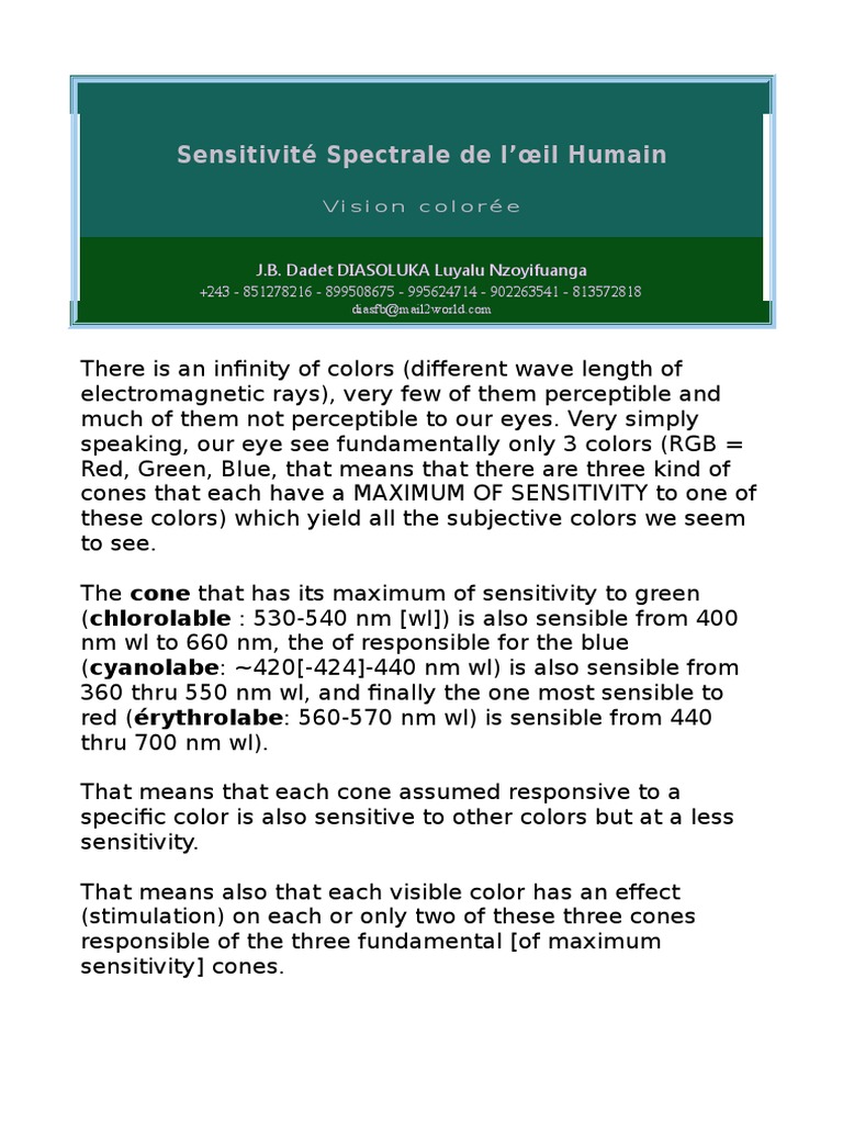 Spectral Sensitivity of The Human Eye | PDF | Color | Vision