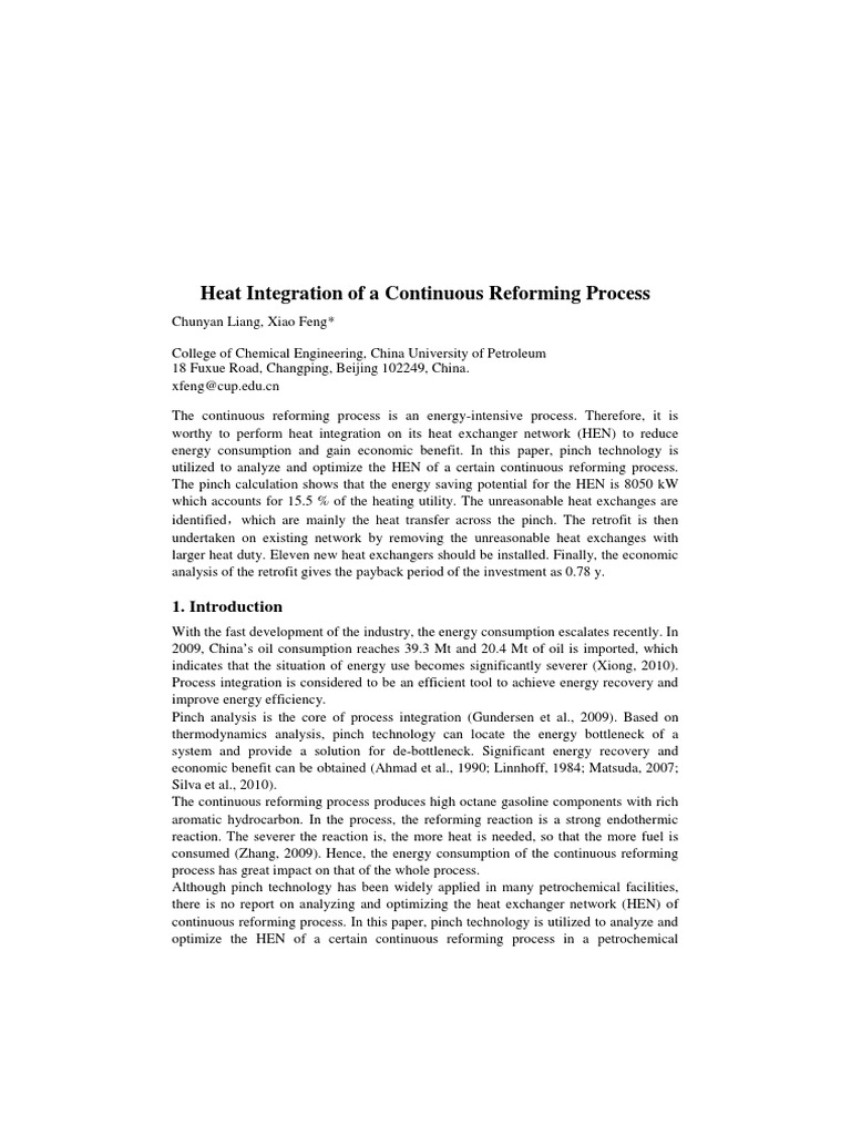 Heat Integration of A Continuous Reforming Process | PDF | Gasoline ...