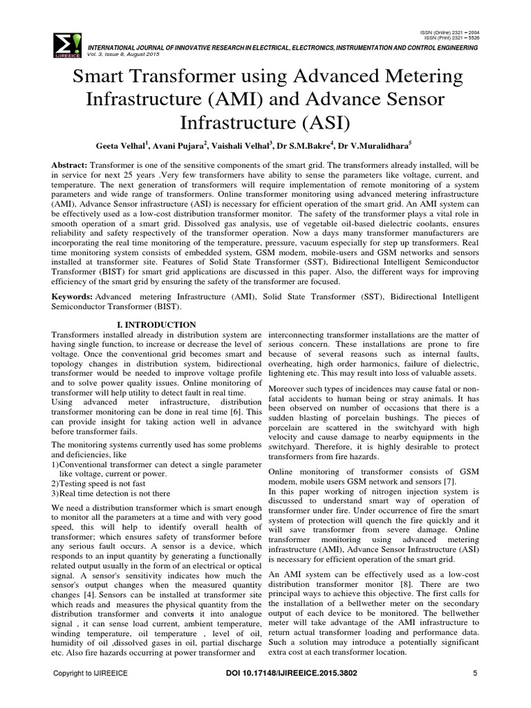 Smart Transformer Using Advanced Metering Infrastructure (AMI) and ...