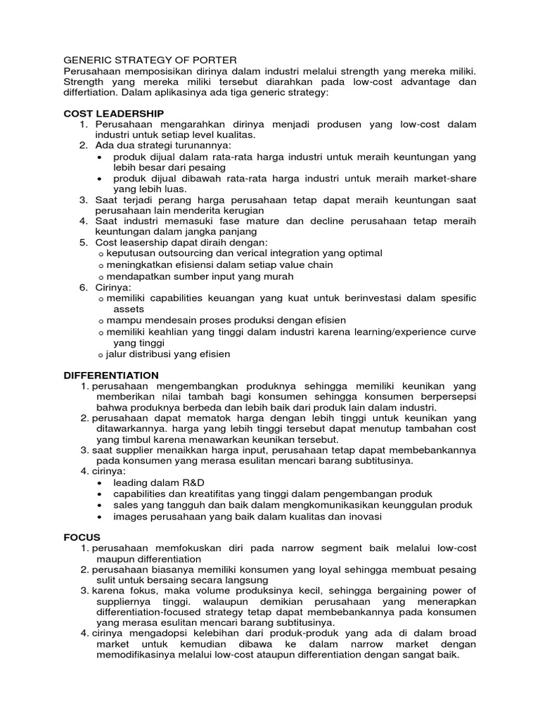 STRATEGI GENERIK PORTER | PDF