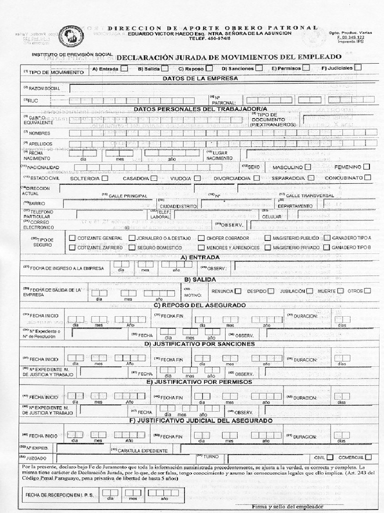 Formulario de Inscripcion de Empleado Ips | PDF