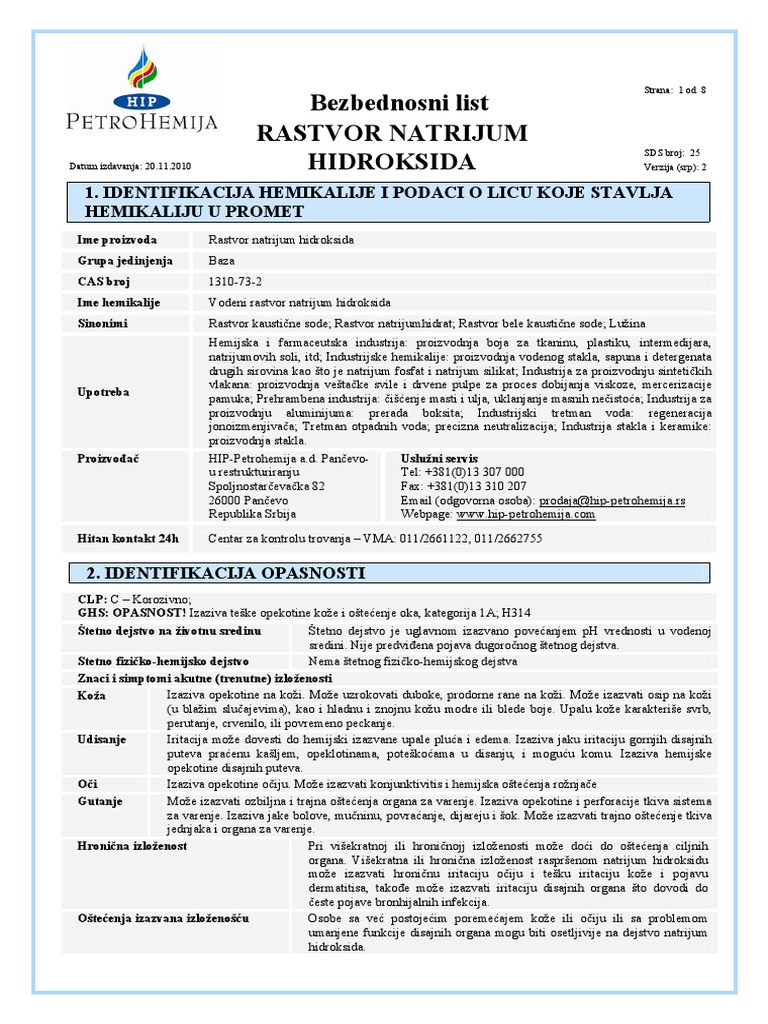 25 SDS Natrijum Hidroksid SRP PDF | PDF
