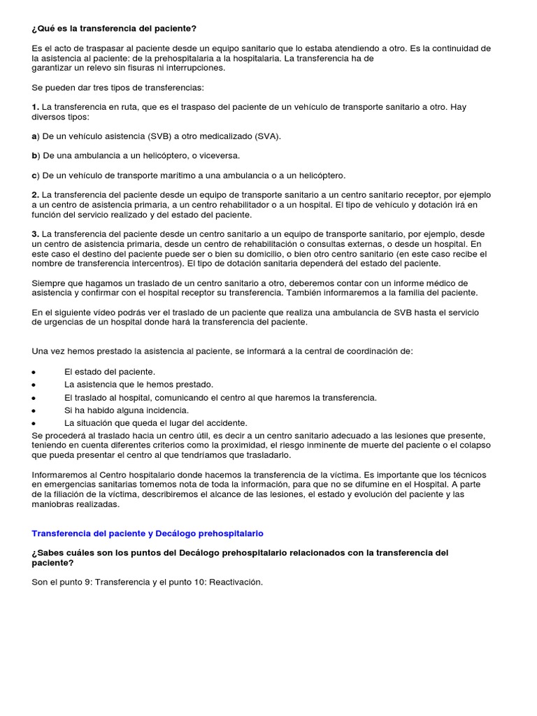 Qué Es La Transferencia Del Paciente | PDF | Hospital | Ambulancia