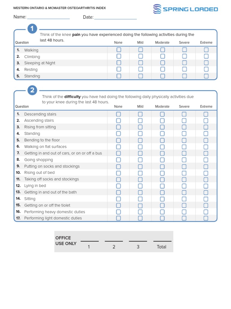 WOMAC Osteoarthritis Index Questionnaire | PDF