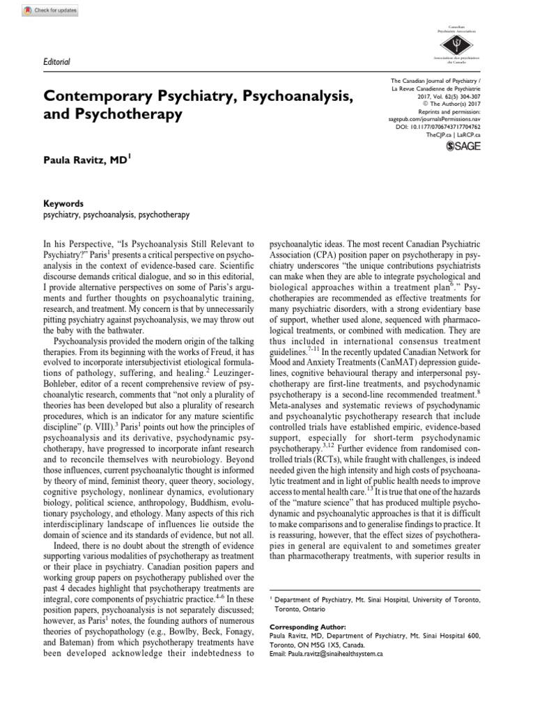Contemporary Psychiatry, Psychoanalysis, and Psychotherapy | PDF ...