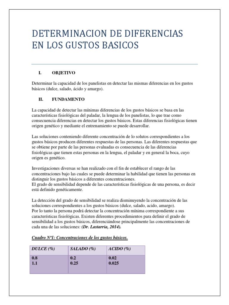 Determinacion de Diferencias en Los Gustos Basicos | PDF | Gusto | Sentidos