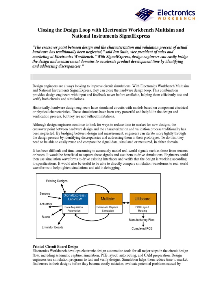 Closing The Design Loop With Electronics Workbench Multisim and ...