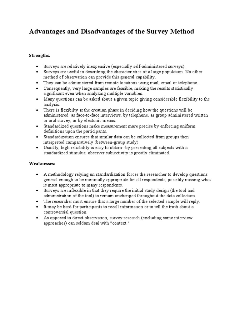 Advantages and Disadvantages of The Survey Method | PDF | Survey ...